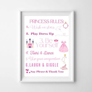 Princess Rules Sign Girls Nursery Decor Pink Girls Room Playroom Wall ...