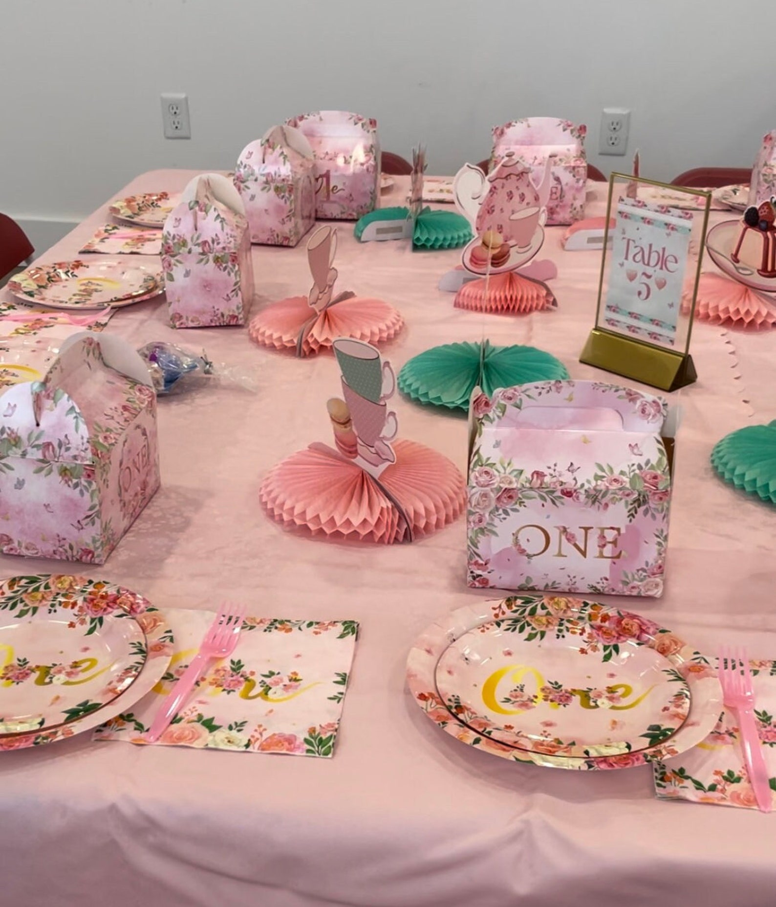1st Birthday Paper Party Plates Napkins Forks Pink Gold - Etsy