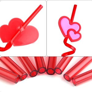 Valentine's Day Red Heart Shaped Reusable Straws Valentine Party ...
