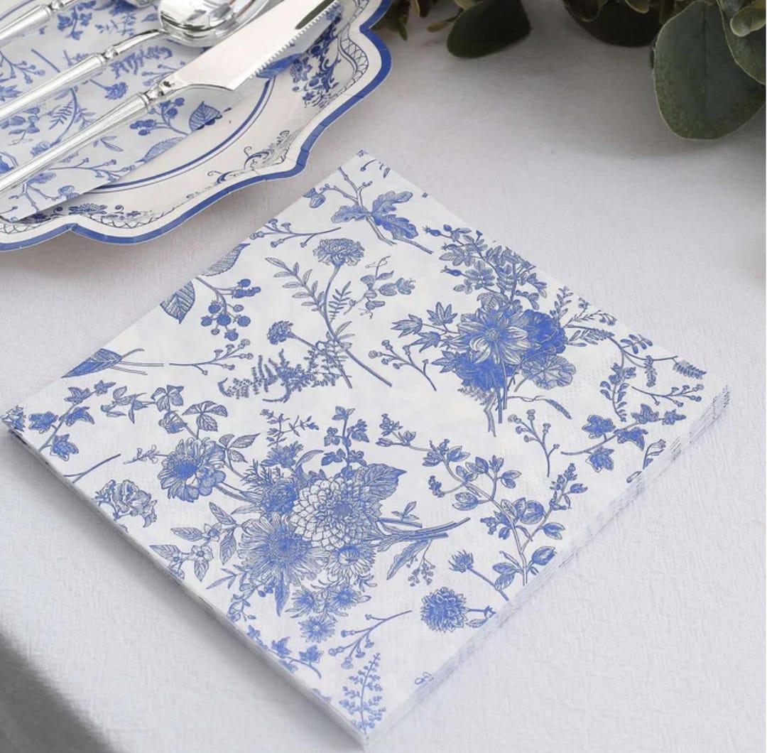 Blue Toile Floral Paper Napkins: Party, Wedding, Shower Decor - Etsy