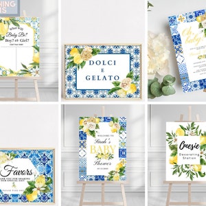 Blue Tile Gender Reveal Guessing Sign Press Record and Instruction Sign ...