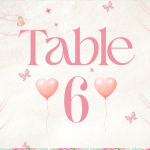 Pink Floral Table Number Signs 1-6 Girl Party Theme Whimsical Love ...