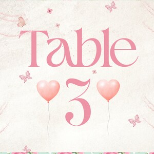 Pink Floral Table Number Signs 1-6 Girl Party Theme Whimsical Love ...