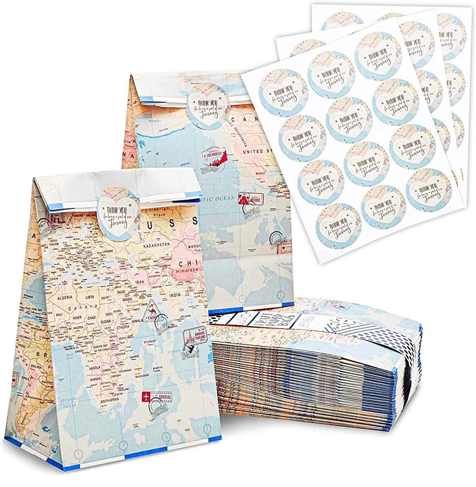 World Map Travel Themed Party Favor Goodie Treat Candy Bags and ...