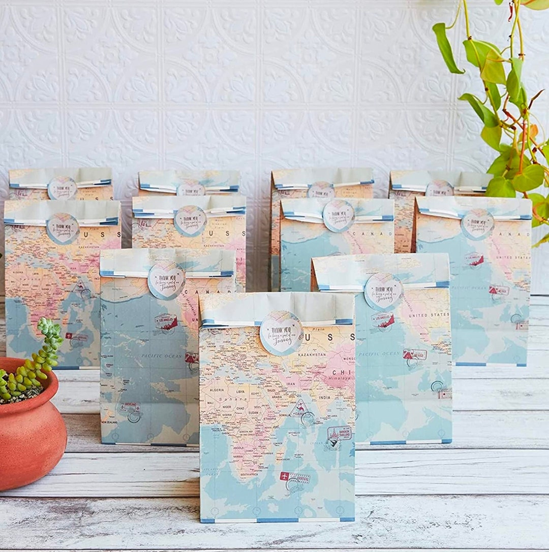 World Map Travel Themed Party Favor Goodie Treat Candy Bags and ...