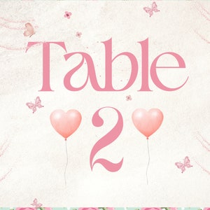 Pink Floral Table Number Signs 1-6 Girl Party Theme Whimsical Love ...