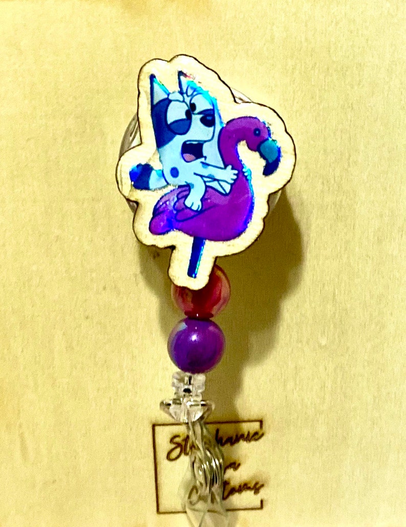 Holographic Bluey Muffin Riding a Flamingo Retractable - Etsy