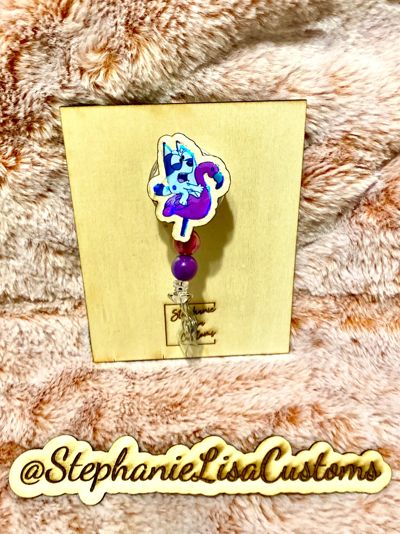 Holographic Bluey Muffin Riding a Flamingo Retractable - Etsy