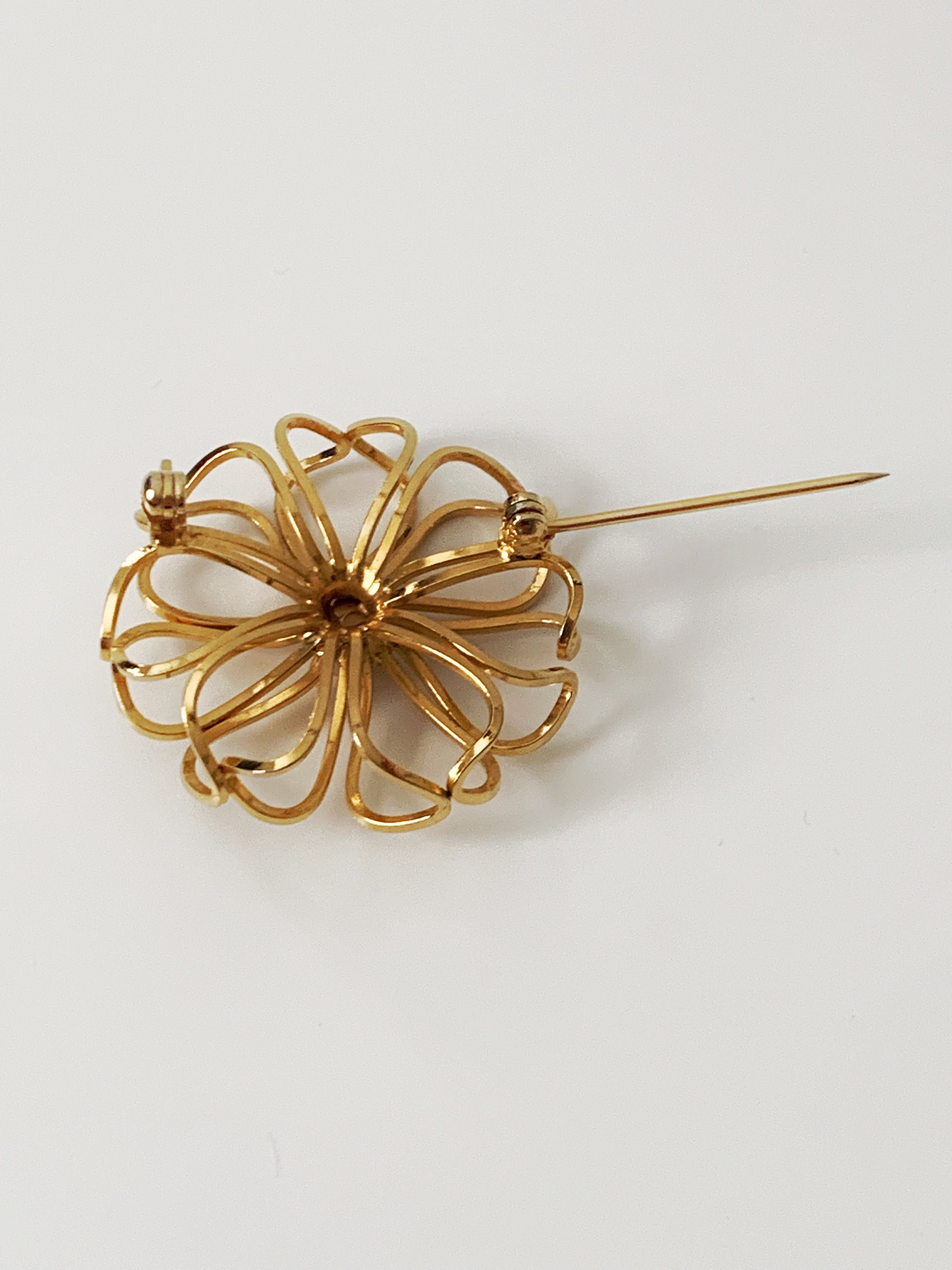 Vintage Gold Tone Flower Brooch With Faux Pearl Center Open Flower ...