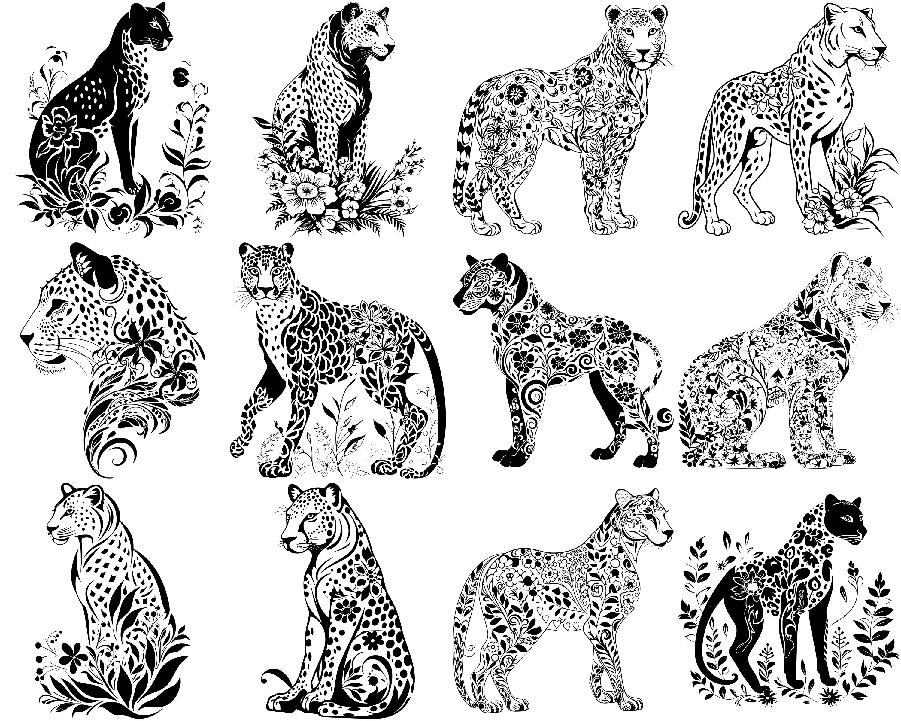 Floral Cheetah SVG Bundle, Set of 100, Instant Digital Download, Png ...
