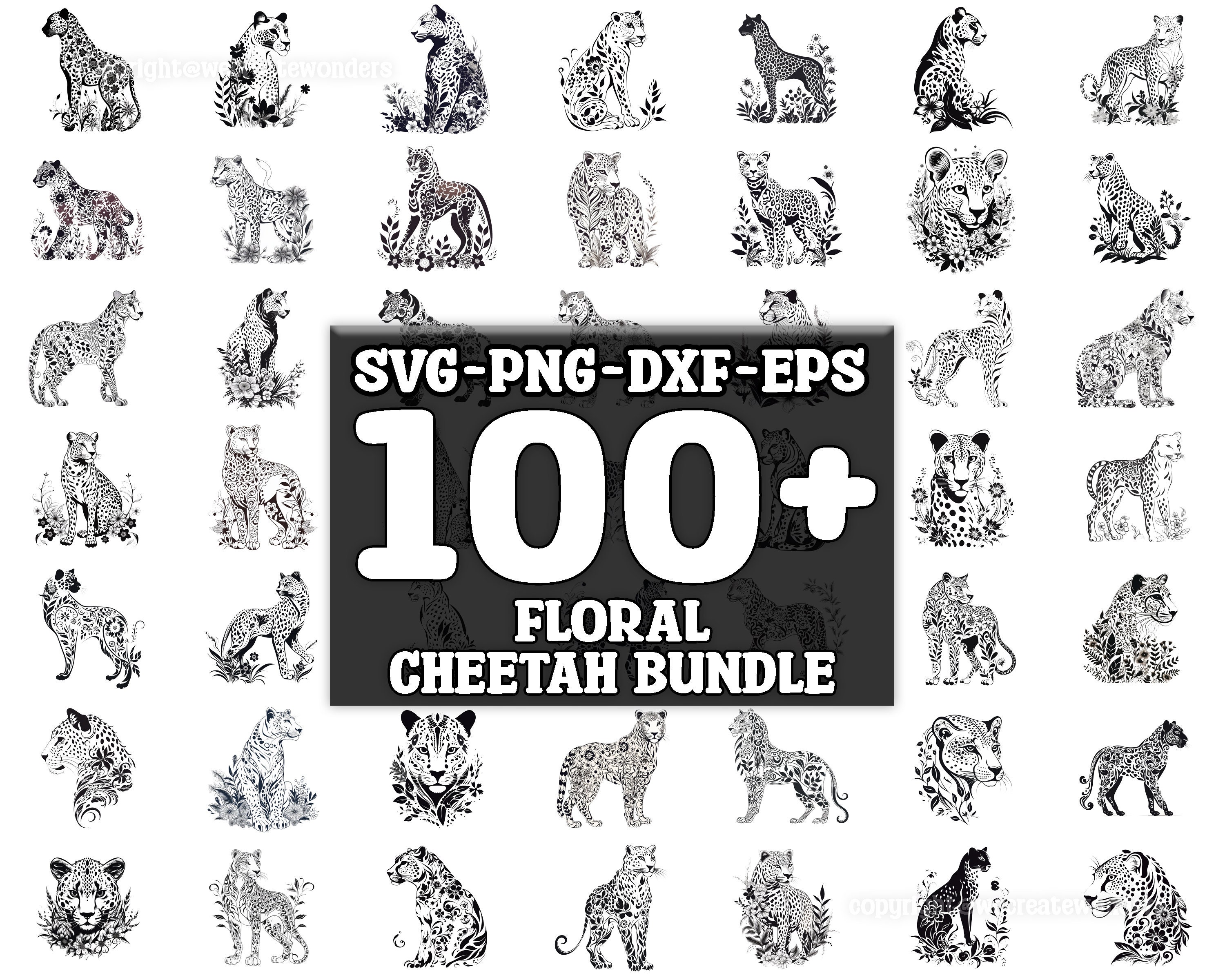 Floral Cheetah SVG Bundle, Set of 100, Instant Digital Download, Png ...