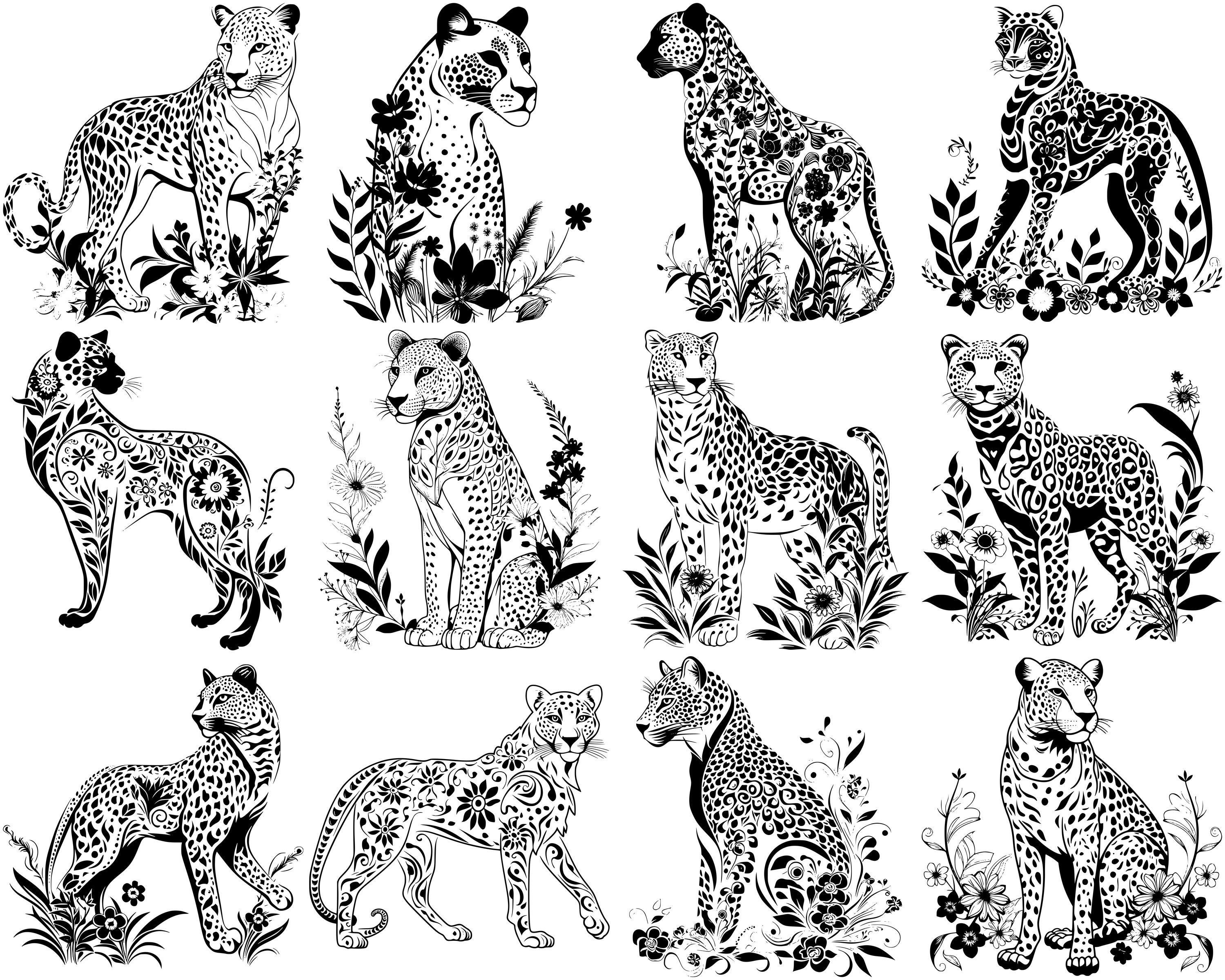 Floral Cheetah SVG Bundle, Set of 100, Instant Digital Download, Png ...