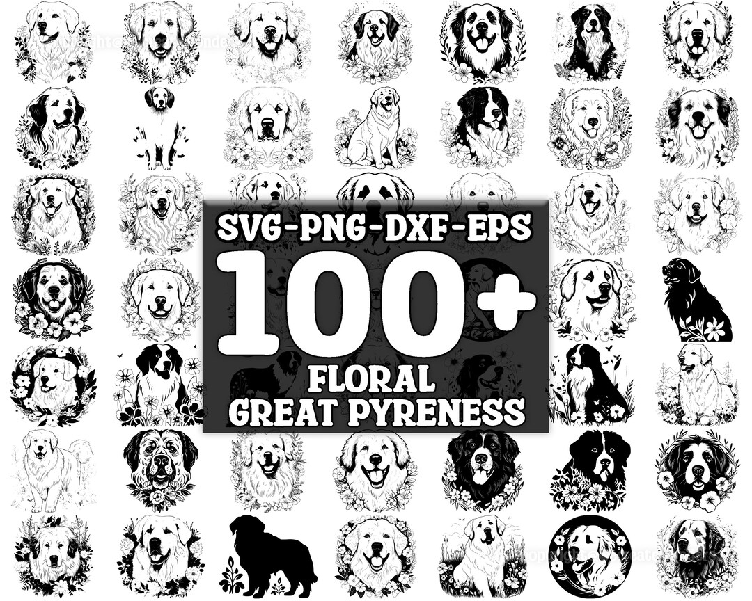 Floral Great Pyrenees Dog SVG Bundle, Set of 100, Instant Digital ...