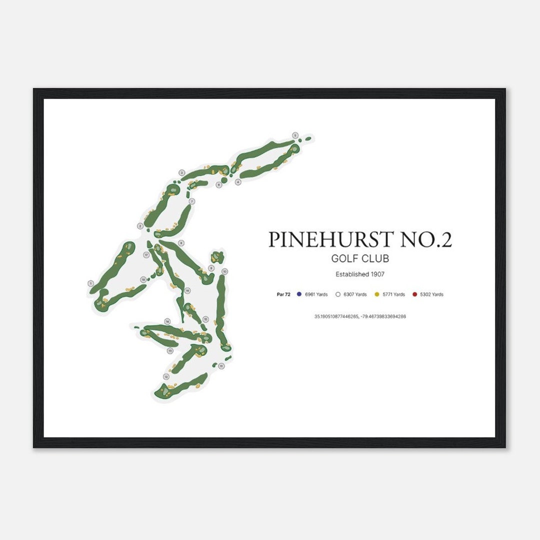 Pinehurst No.2 Golf Course Map Illustration Premium Matte Paper Wooden ...