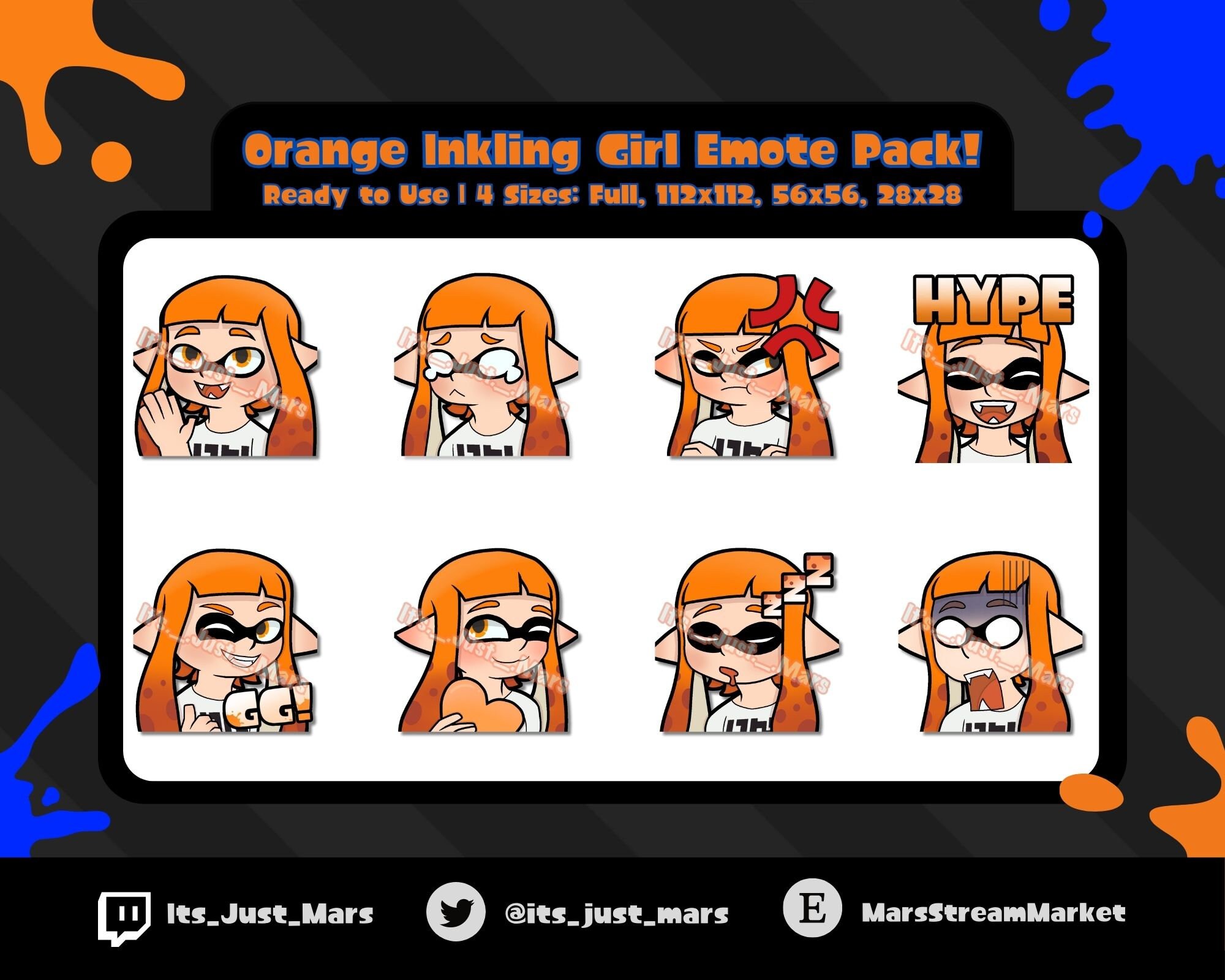 Splatoon 1 Orange Inkling Girl Emote Pack Emotes for Twitch, Discord ...