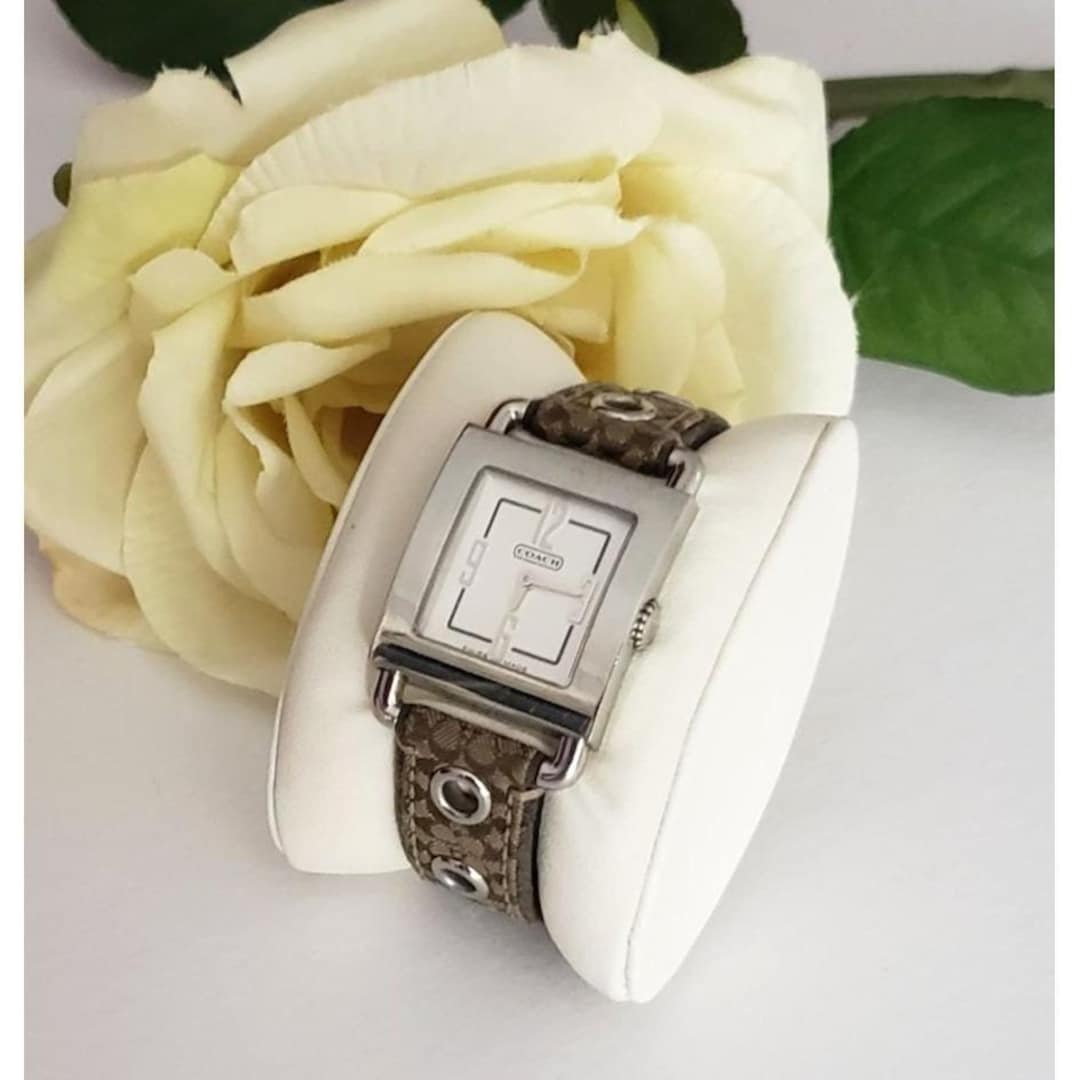 Vintage Coach Tank Watch Signature C Leather Band Swiss Quartz ...