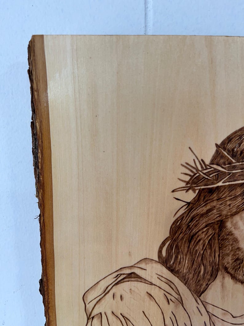 Jesus Wood Burning Art, Basswood, Pyrography Art, Live Edge Plaque ...