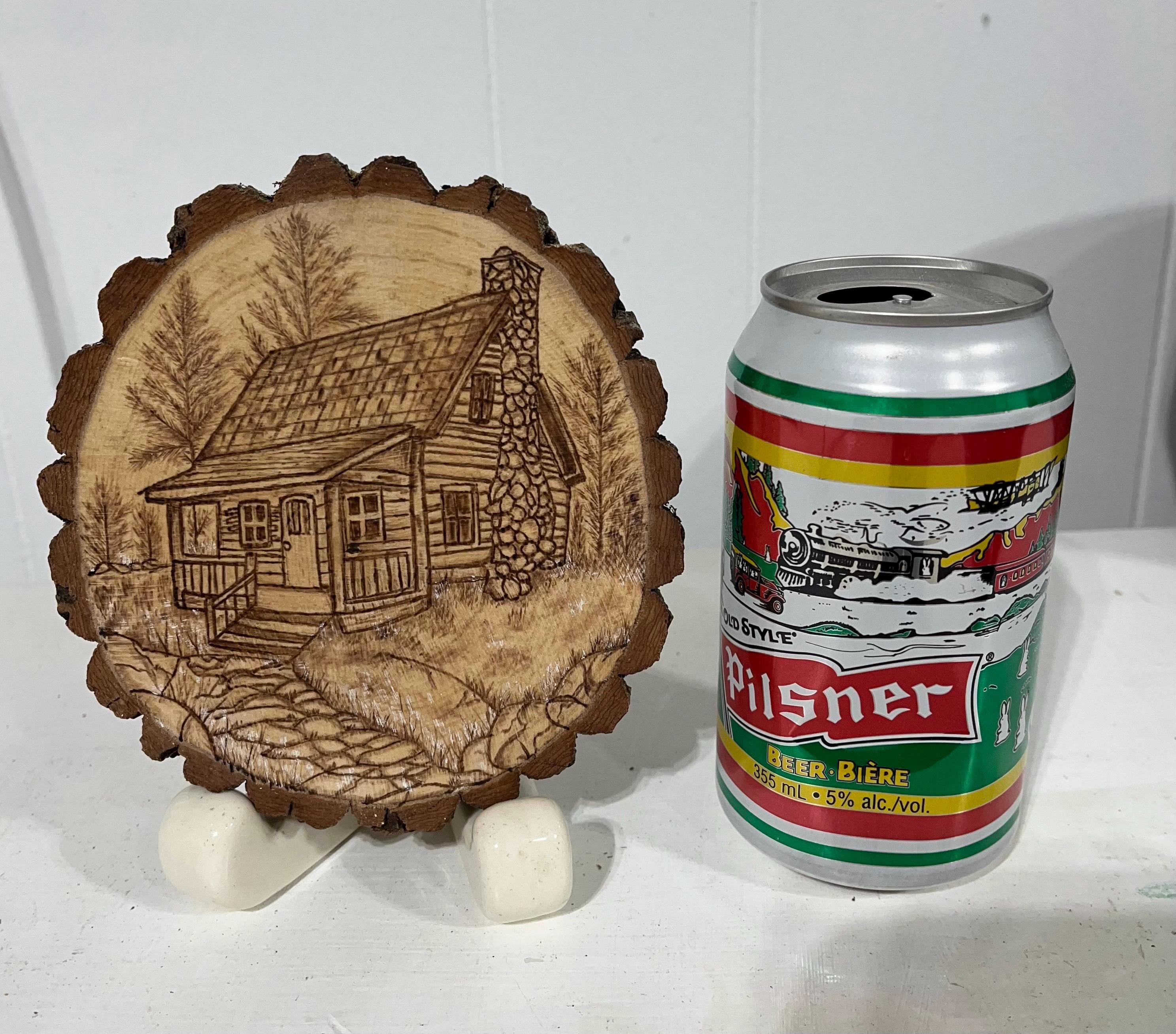 Cabin in the Woods Wood Burning, Sourwood, Pyrography Art, Live Edge ...