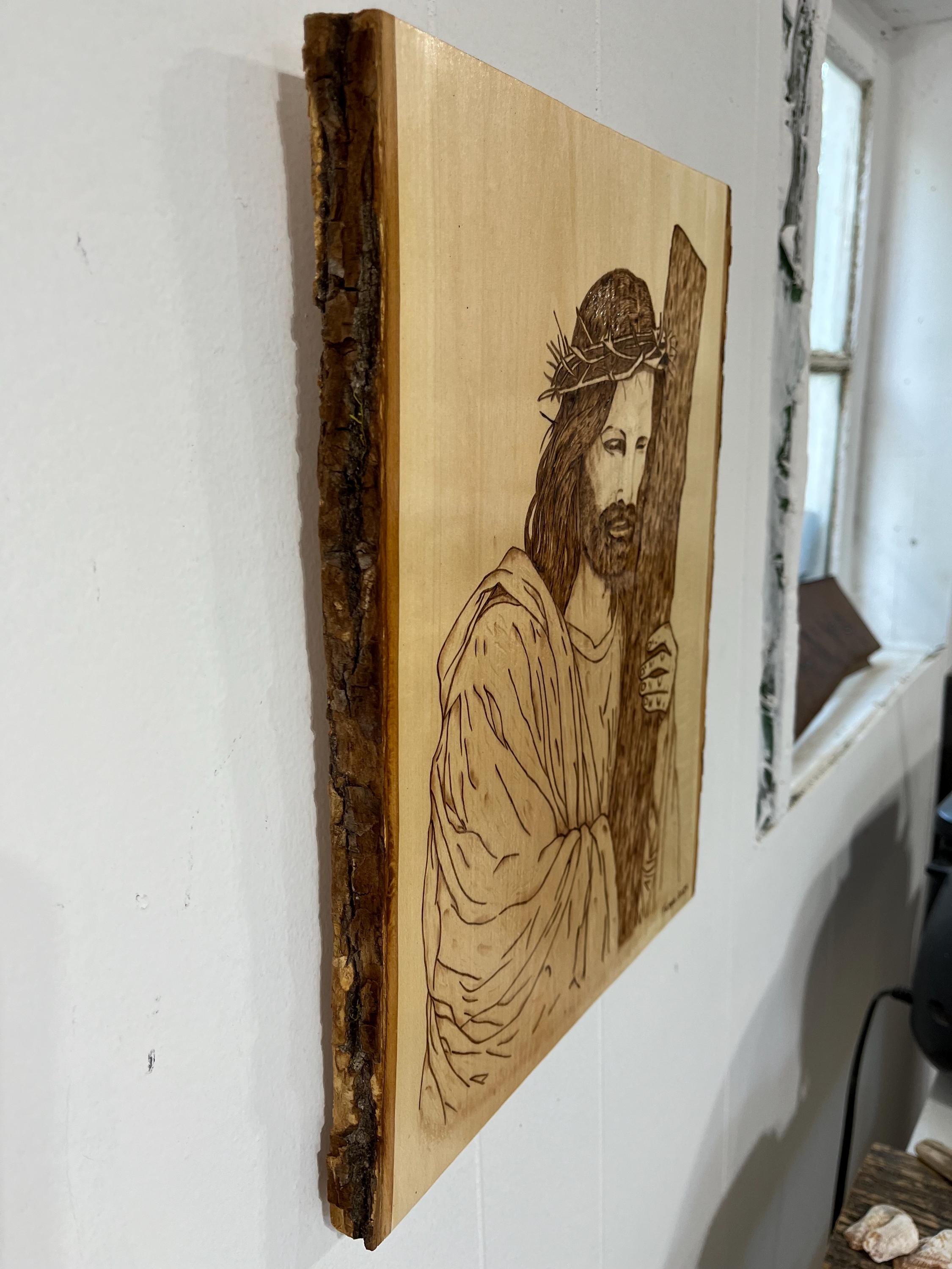 Jesus Wood Burning Art, Basswood, Pyrography Art, Live Edge Plaque ...