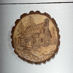 Cabin in the Woods Wood Burning, Sourwood, Pyrography Art, Live Edge ...
