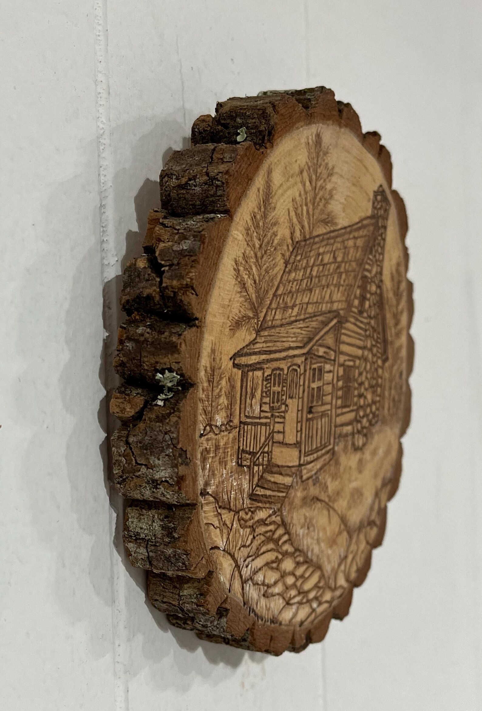 Cabin in the Woods Wood Burning, Sourwood, Pyrography Art, Live Edge ...