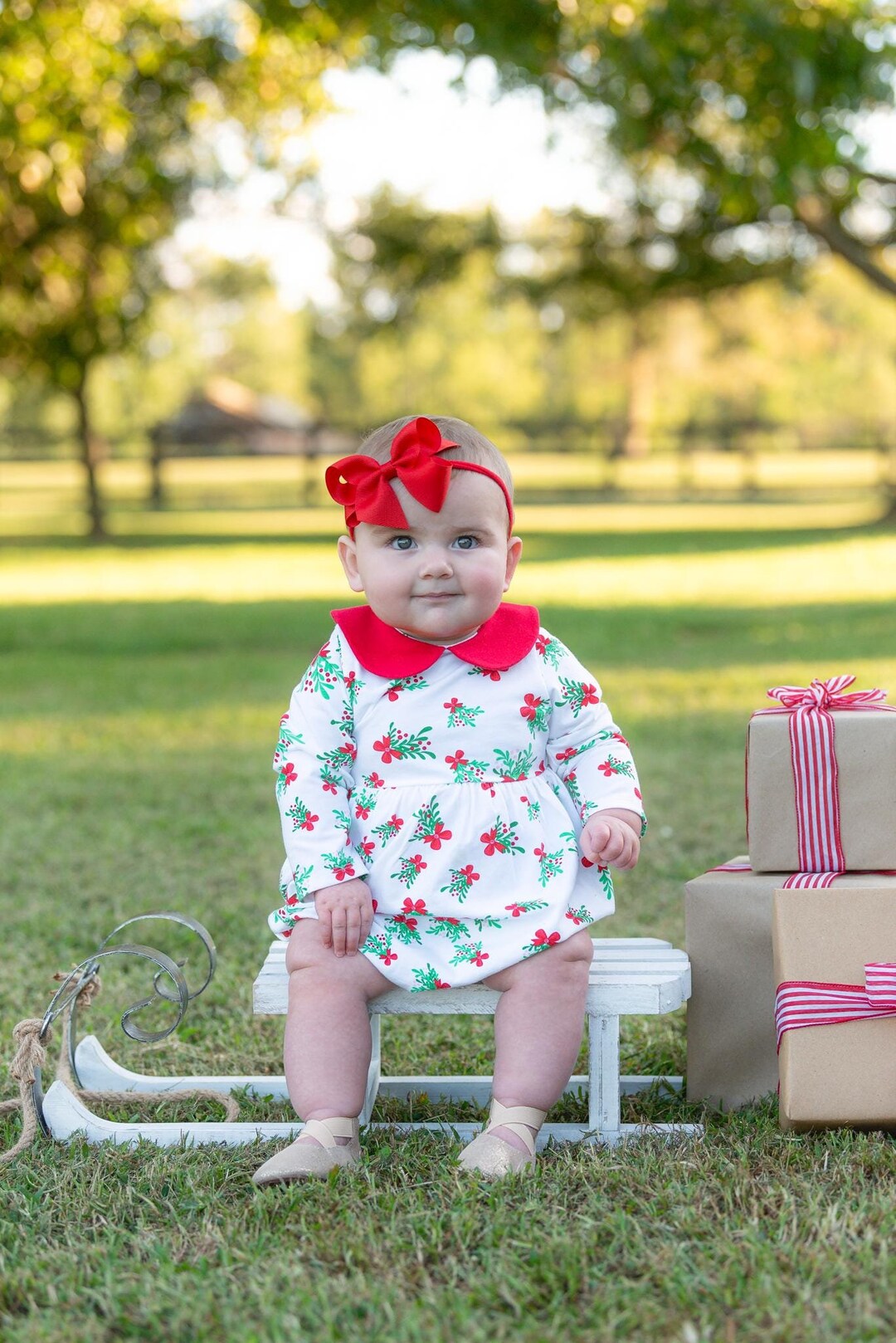 Mistletoe Print Knit Preppy Girls' Christmas Bubble With Peter Pan ...