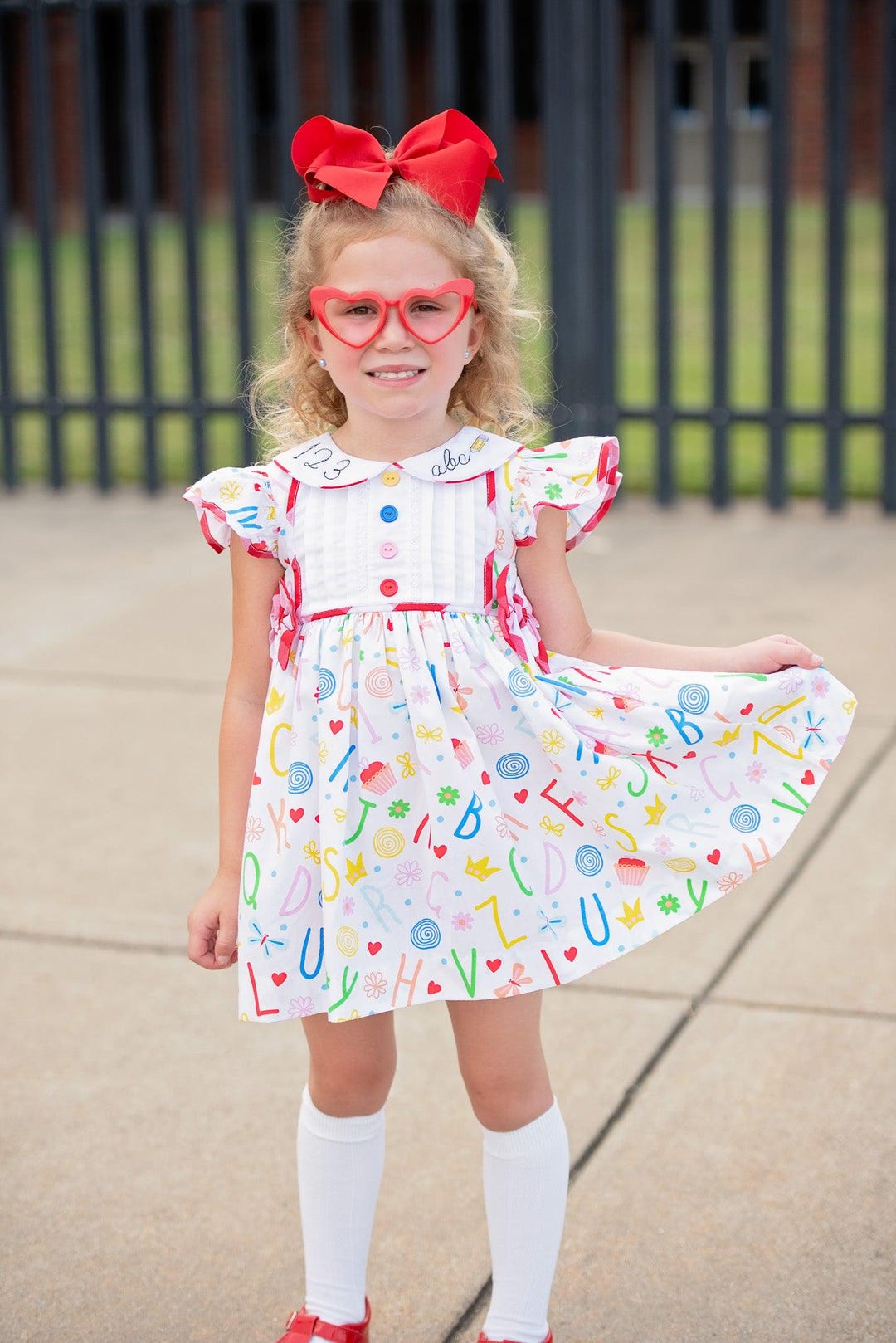 Abcs & 123s Alphabet Print Back to School Embroidered Collar Girls ...