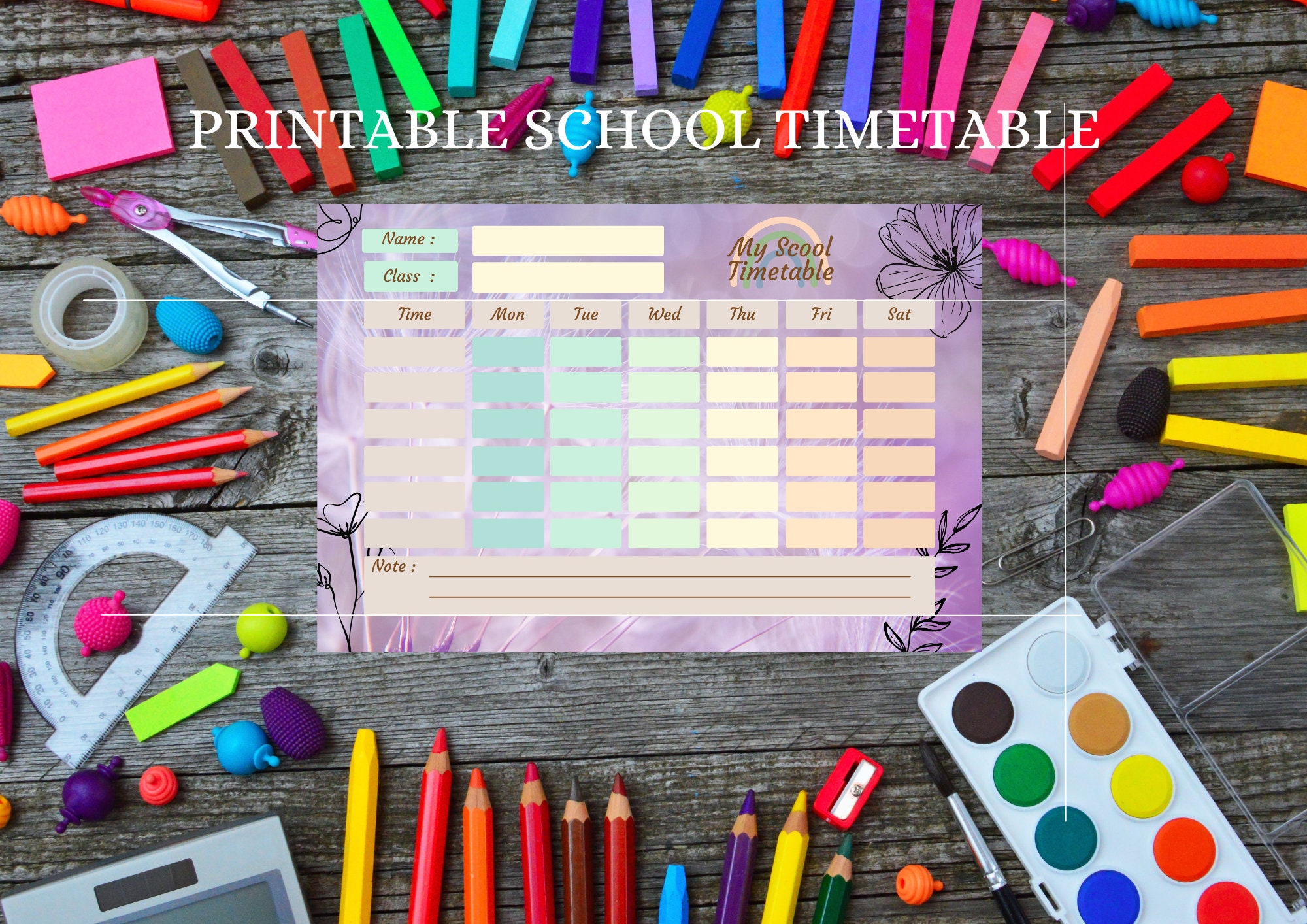 Printable School Flower Timetable, Girl Planner, Back to School ...
