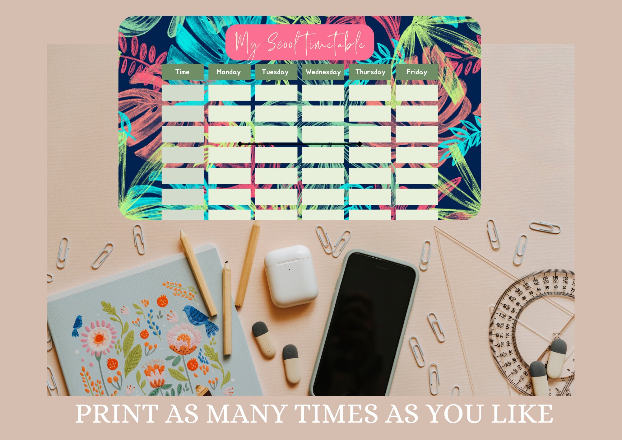 Printable School Letter Timetable, Girl Planner, Back to School ...