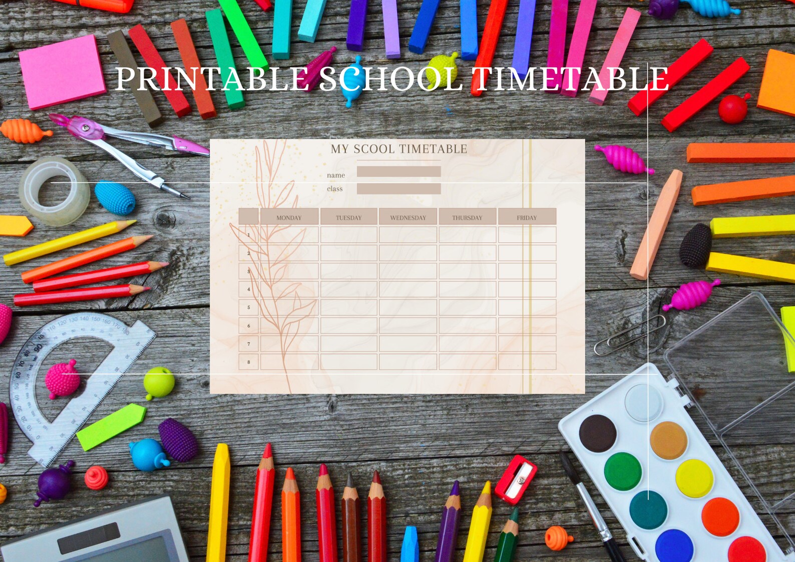 Printable School Beige Flower Timetable, Girl Planner, Back to School ...