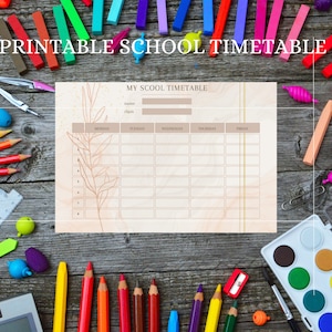 Printable School Beige Flower Timetable, Girl Planner, Back to School ...