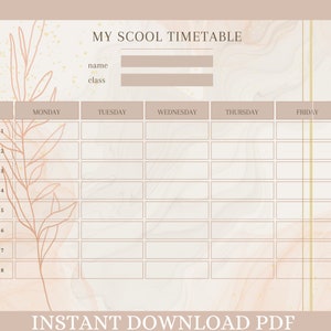 Printable School Beige Flower Timetable, Girl Planner, Back to School ...
