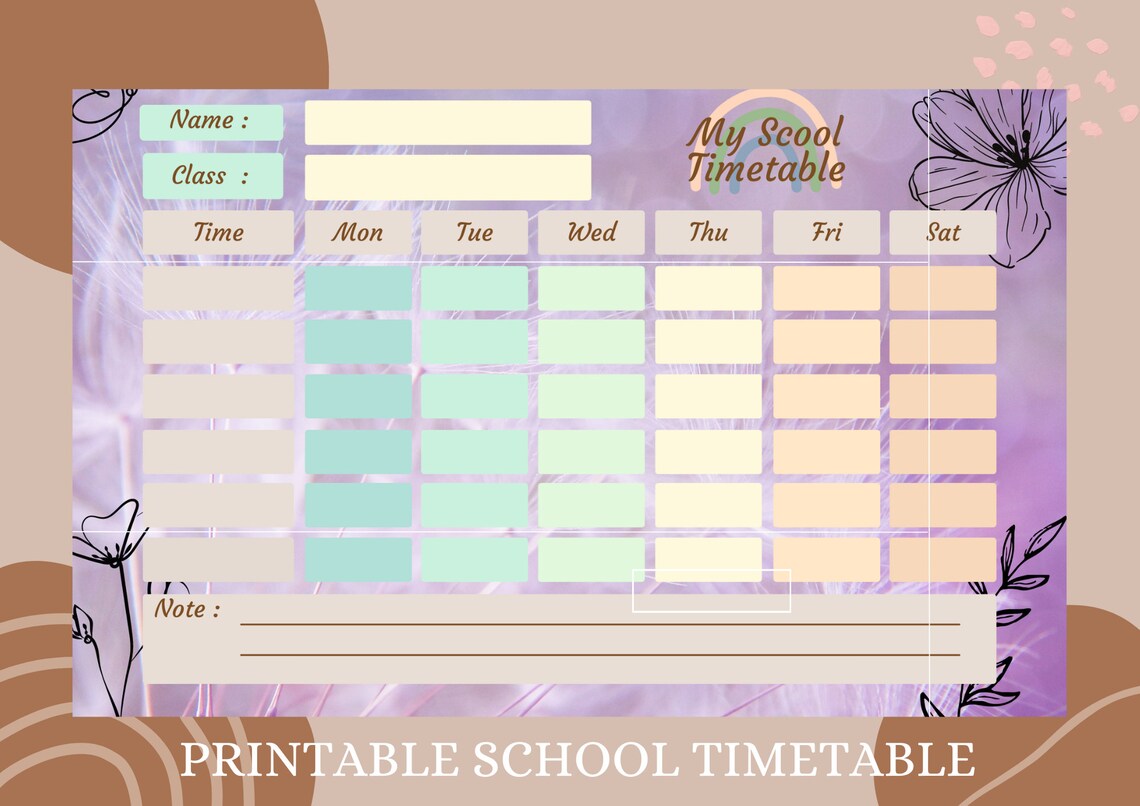Printable School Flower Timetable, Girl Planner, Back to School ...