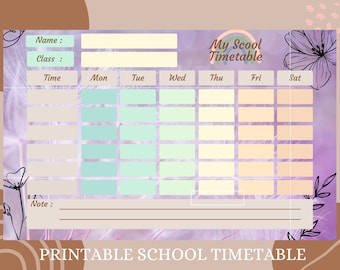 Printable School Beige Flower Timetable, Girl Planner, Back to School ...