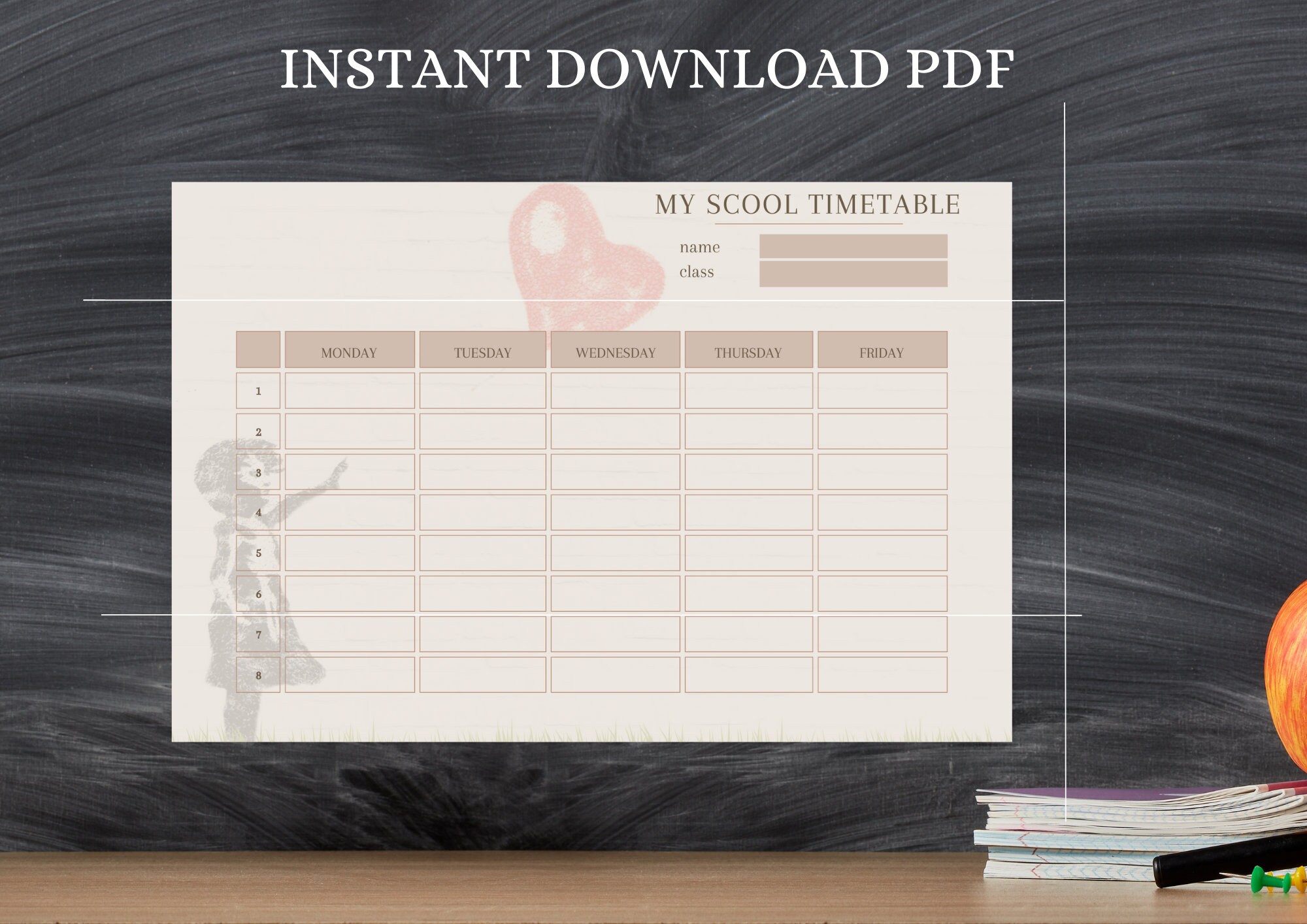 Printable School Heart Timetable, Girl Planner, Back to School ...