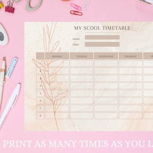 Printable School Beige Flower Timetable, Girl Planner, Back to School ...