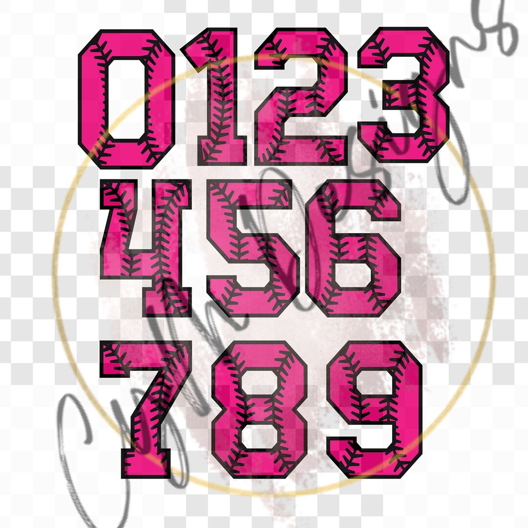 Baseball Stitch Numbers: Hot Pink & Black PNG (digital Download) - Etsy