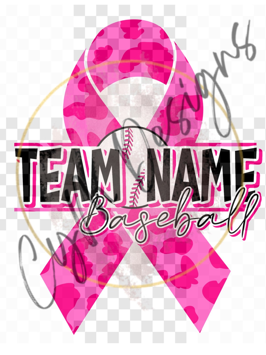 Custom Baseball Leopard Breast Cancer Awareness Ribbon PNG (digital ...