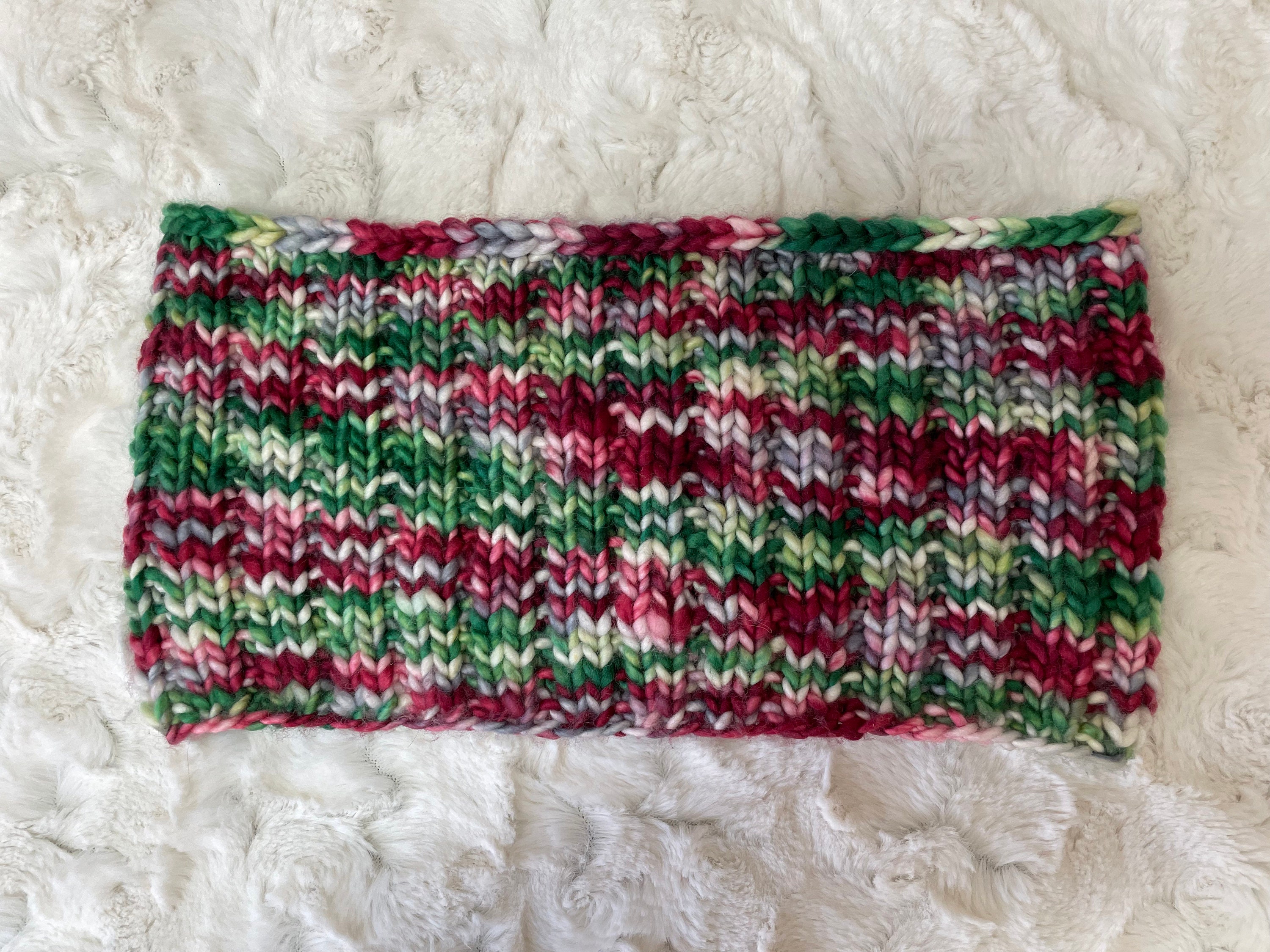 Hand Knit Red, Green and White Adult Cowl Merino Wool, Bulky and Warm ...