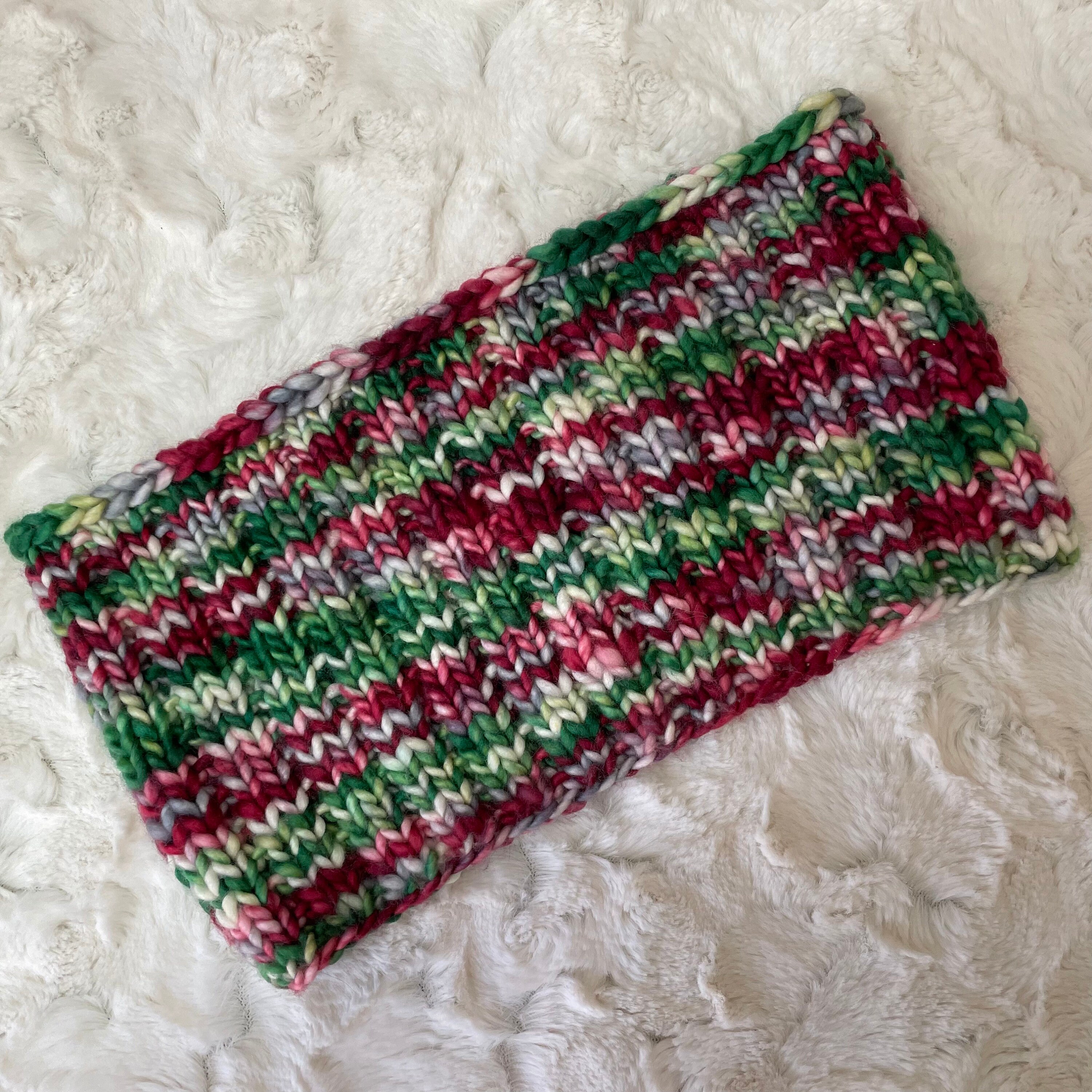 Hand Knit Red, Green and White Adult Cowl Merino Wool, Bulky and Warm ...