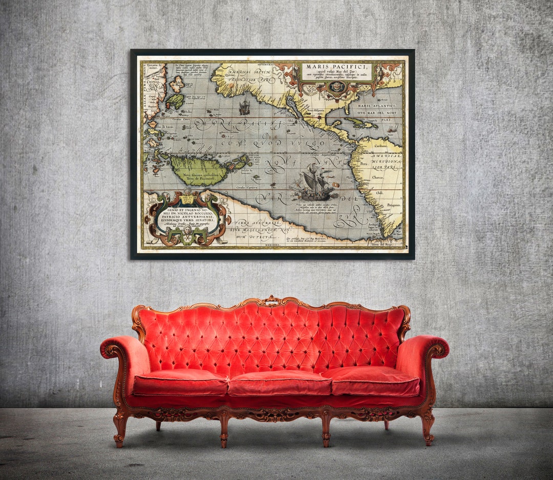 Vintage Map of Pacific Sea Maps for Cabinet Old Style - Etsy