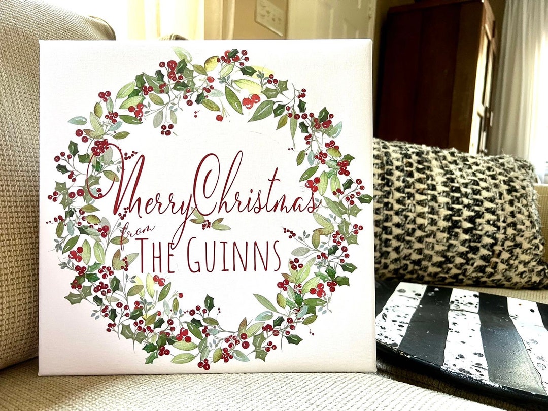 Christmas Wreath Canvas of Holly Berry Personalized: Hand-painted ...