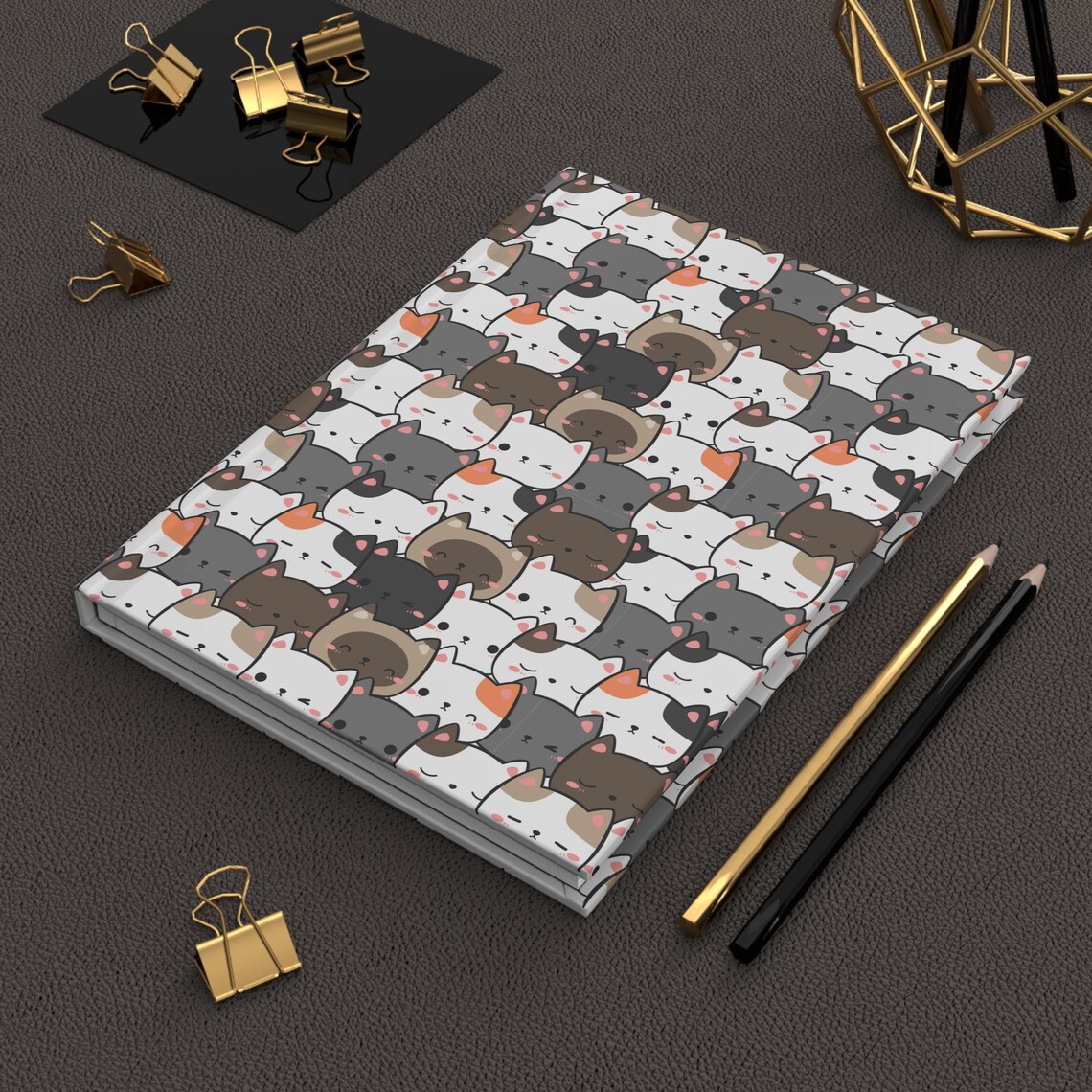 Cute Cat Pattern Hardcover Journal for Cat Lovers, Daily Planner ...