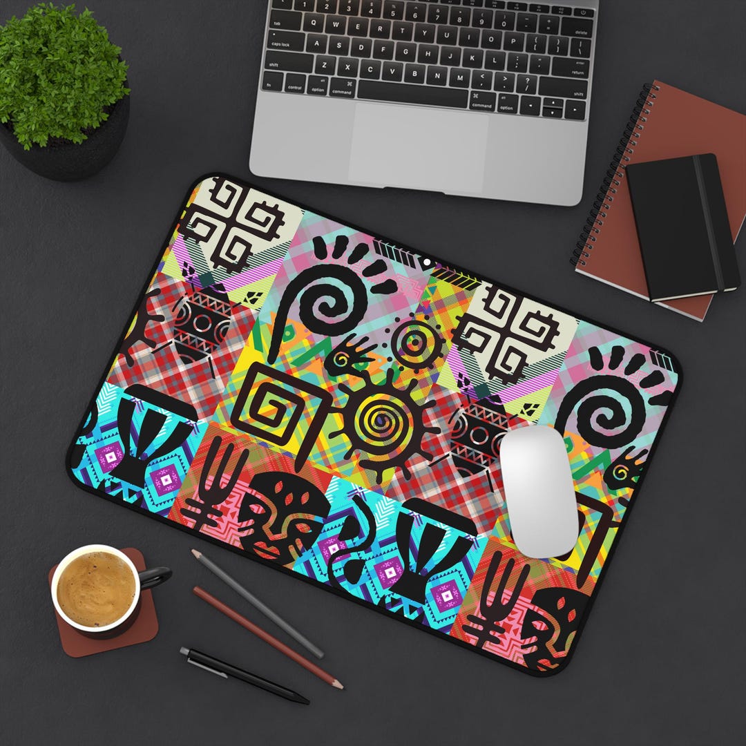 Vibrant Tribal Desk Mat: Colorful Neoprene Office Decor - Etsy