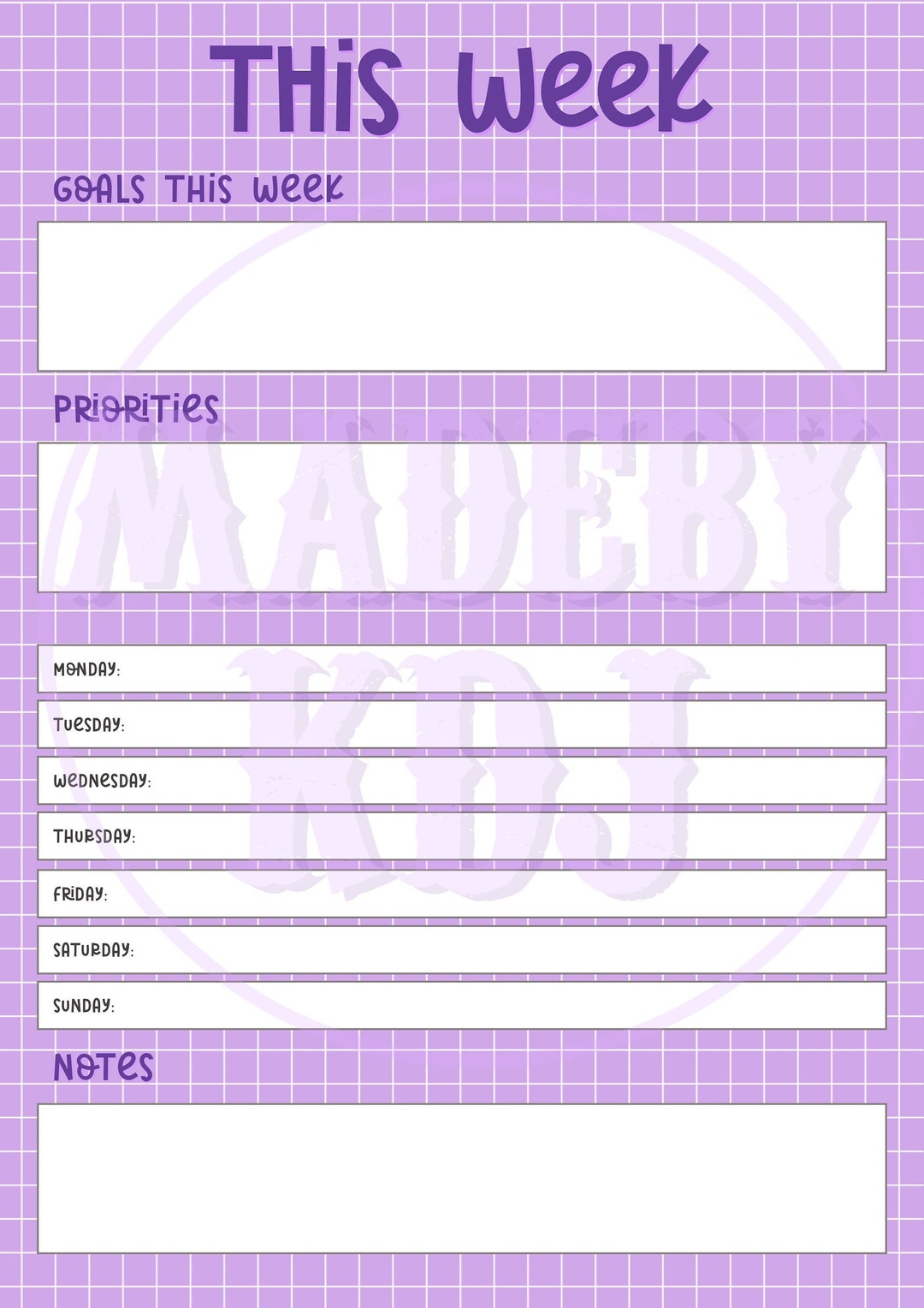 Purple Weekly Planner Sheet - Digital Download - Etsy