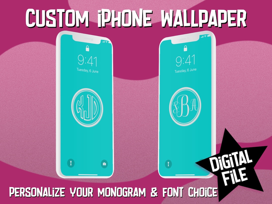 Custom Monogram iPhone Wallpaper, Custom Aqua Monogram Background, Made ...