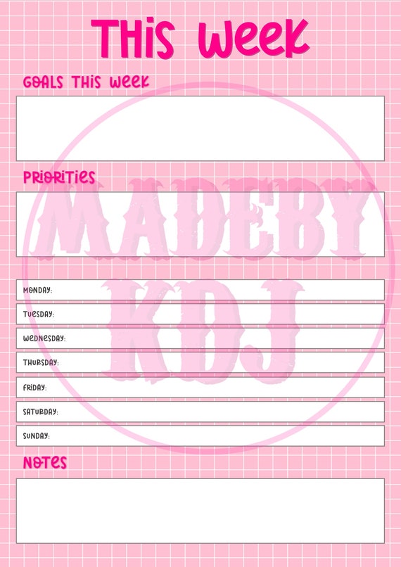 Pink Weekly Planner Sheet Digital Download - Etsy