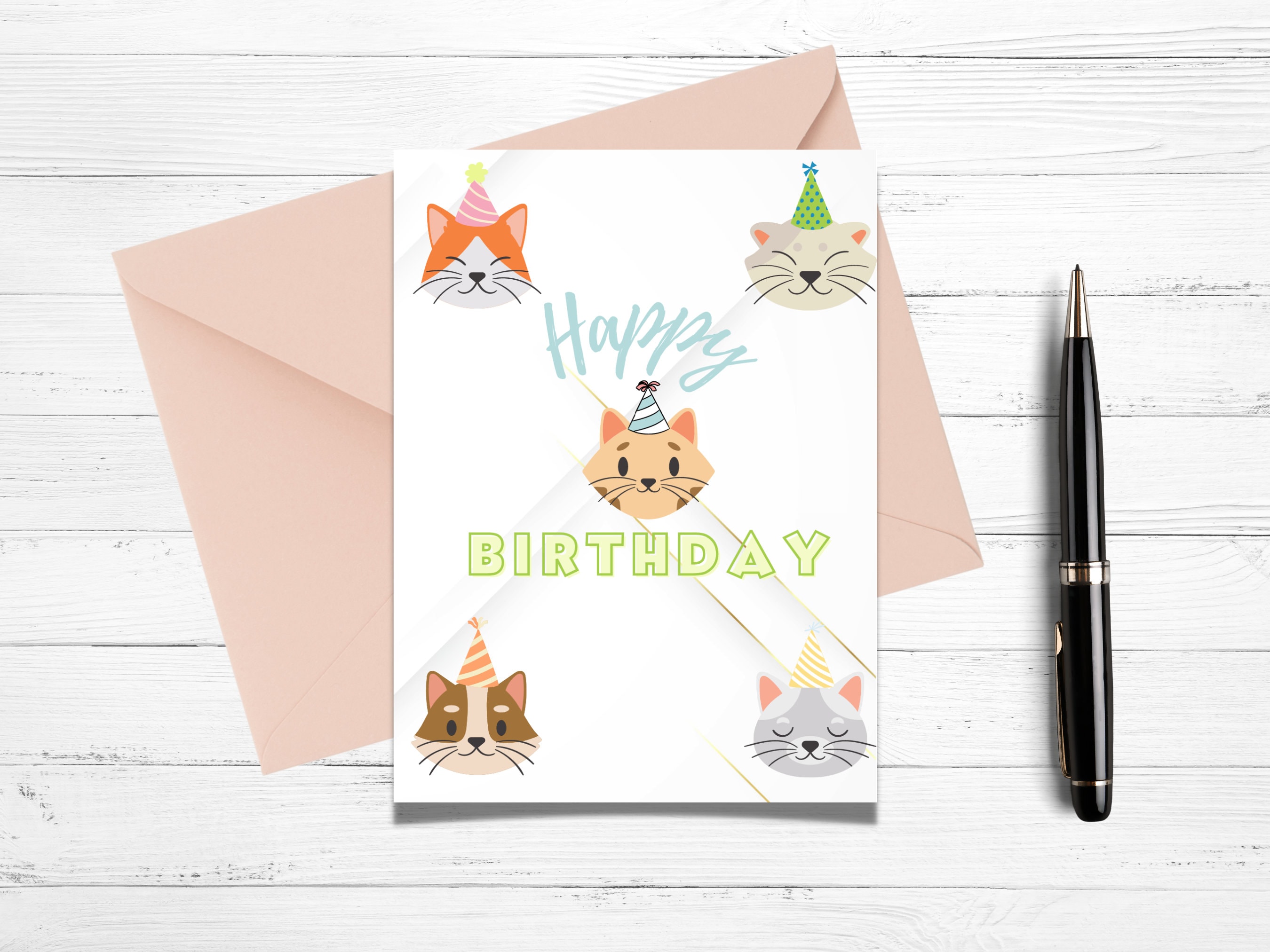 Funny Cat Birthday Card Digital, Cats in Party Hats, Cute Cat Birthday ...