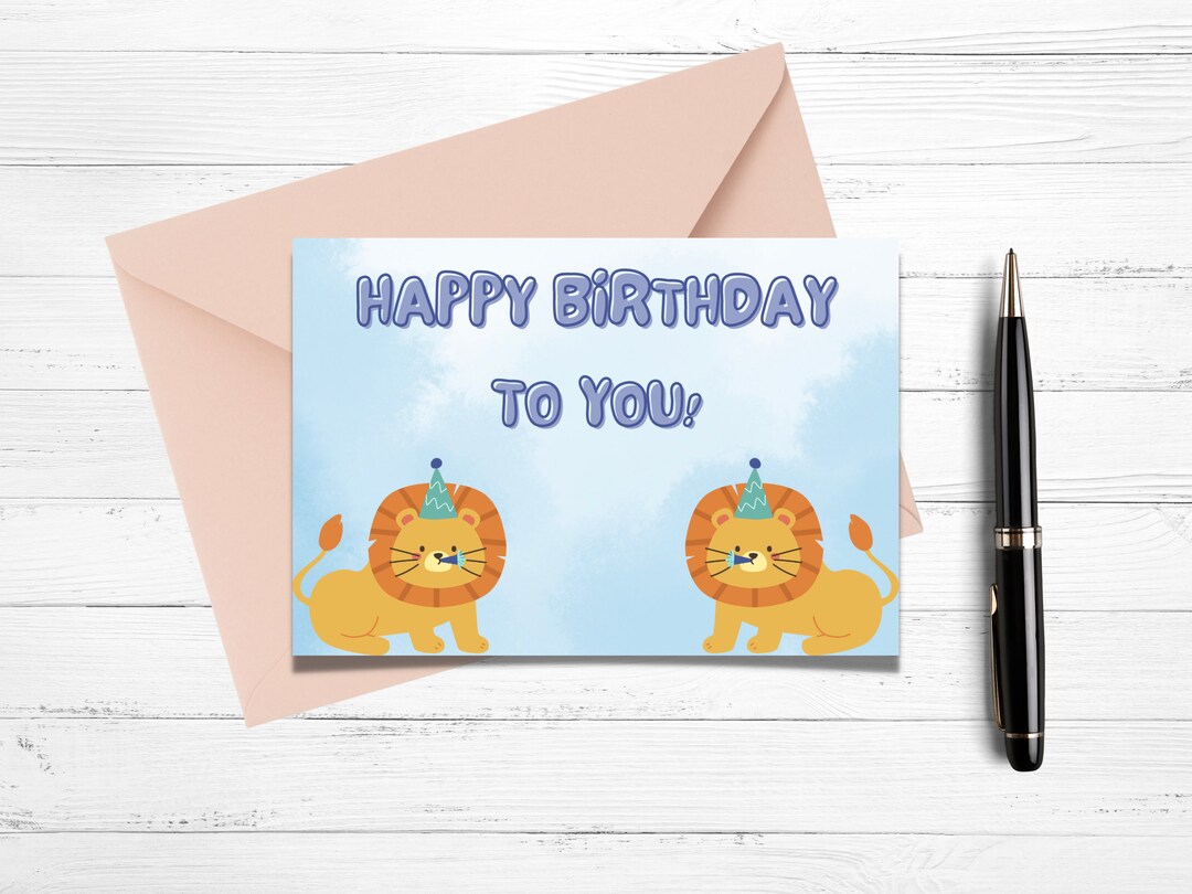 Kids Birthday Card Digital, Lion Birthday Card, Card for Kids, Cards ...