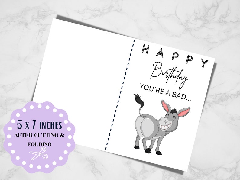 Funny Birthday Card Digital, You're Bad Ass, Donkey Birthday Card ...